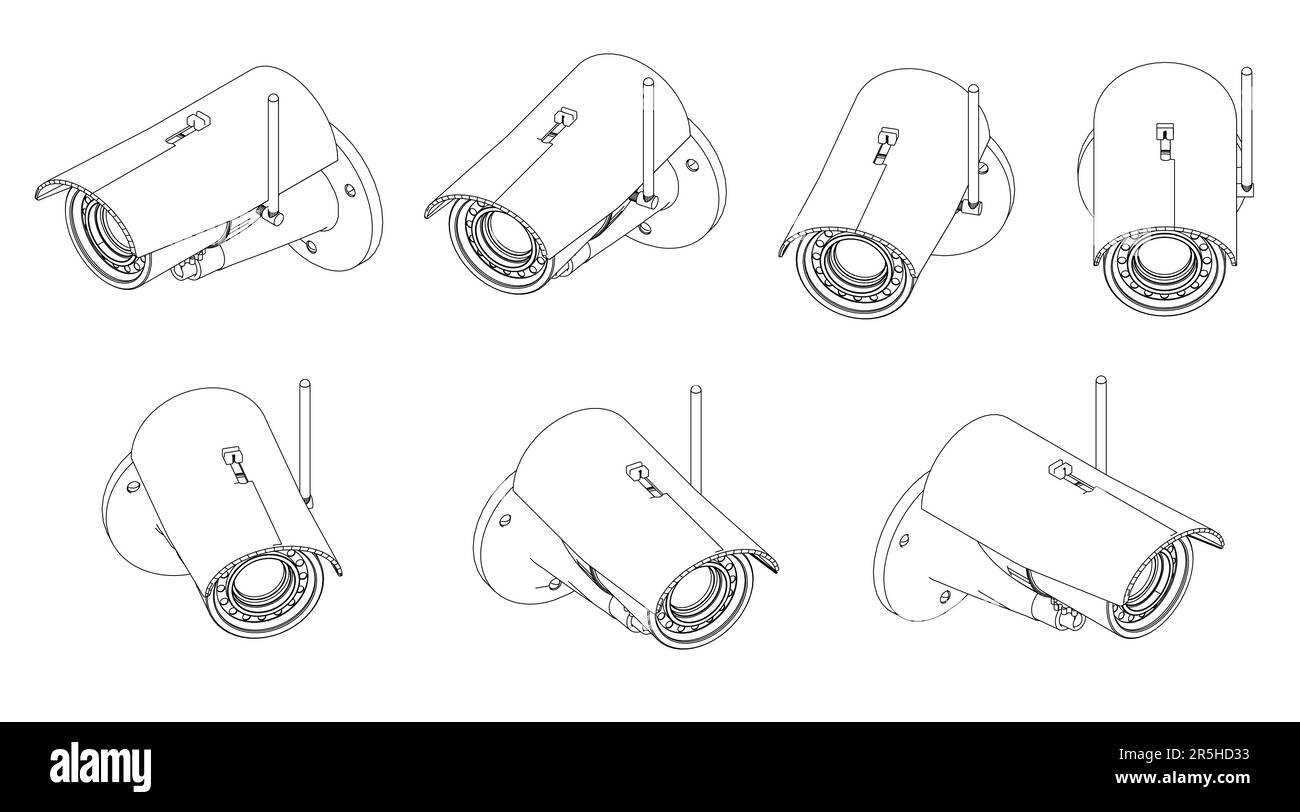 Set with contours of a video surveillance camera in different positions ...