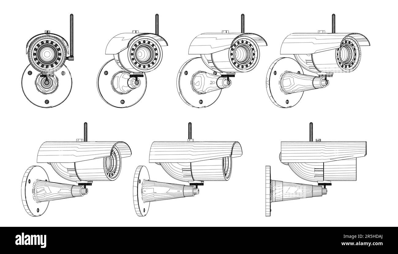 Set with contours of a video surveillance camera in different positions ...
