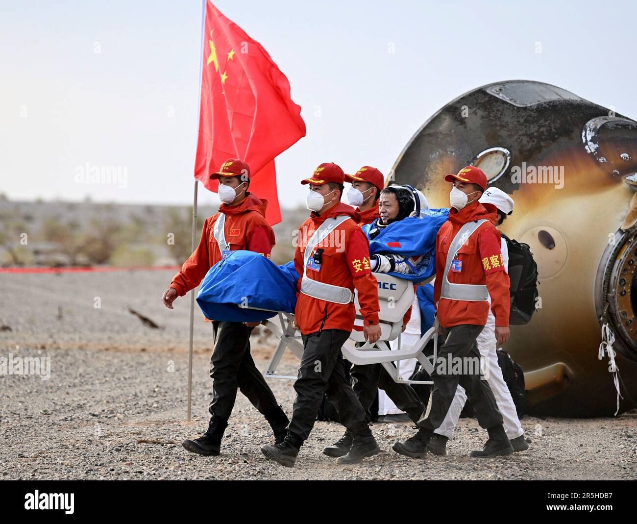 Dongfeng Landing Site. 4th June, 2023. Astronaut Deng Qingming is out ...