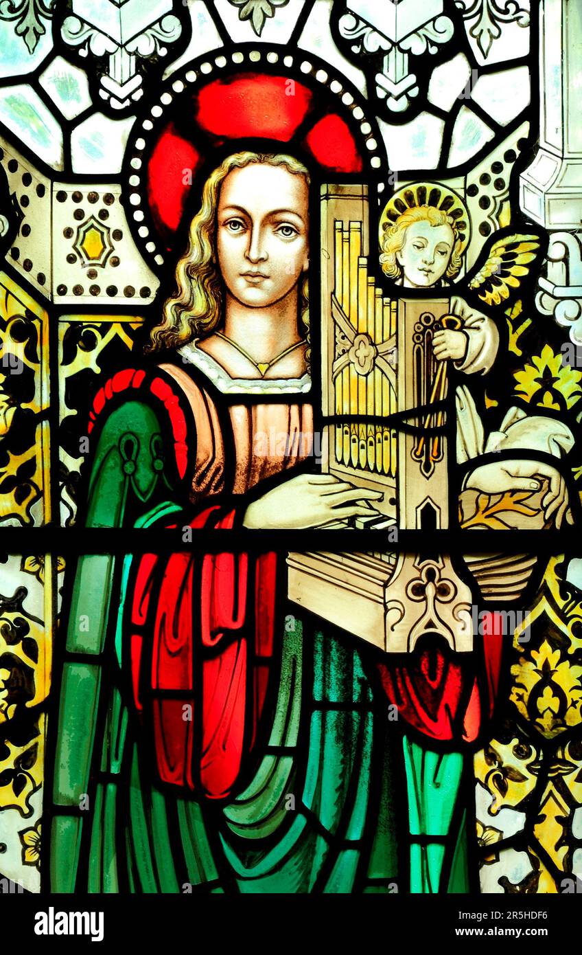 St. Cecilia, with small organ, stained glass window, Docking, Norfolk ...