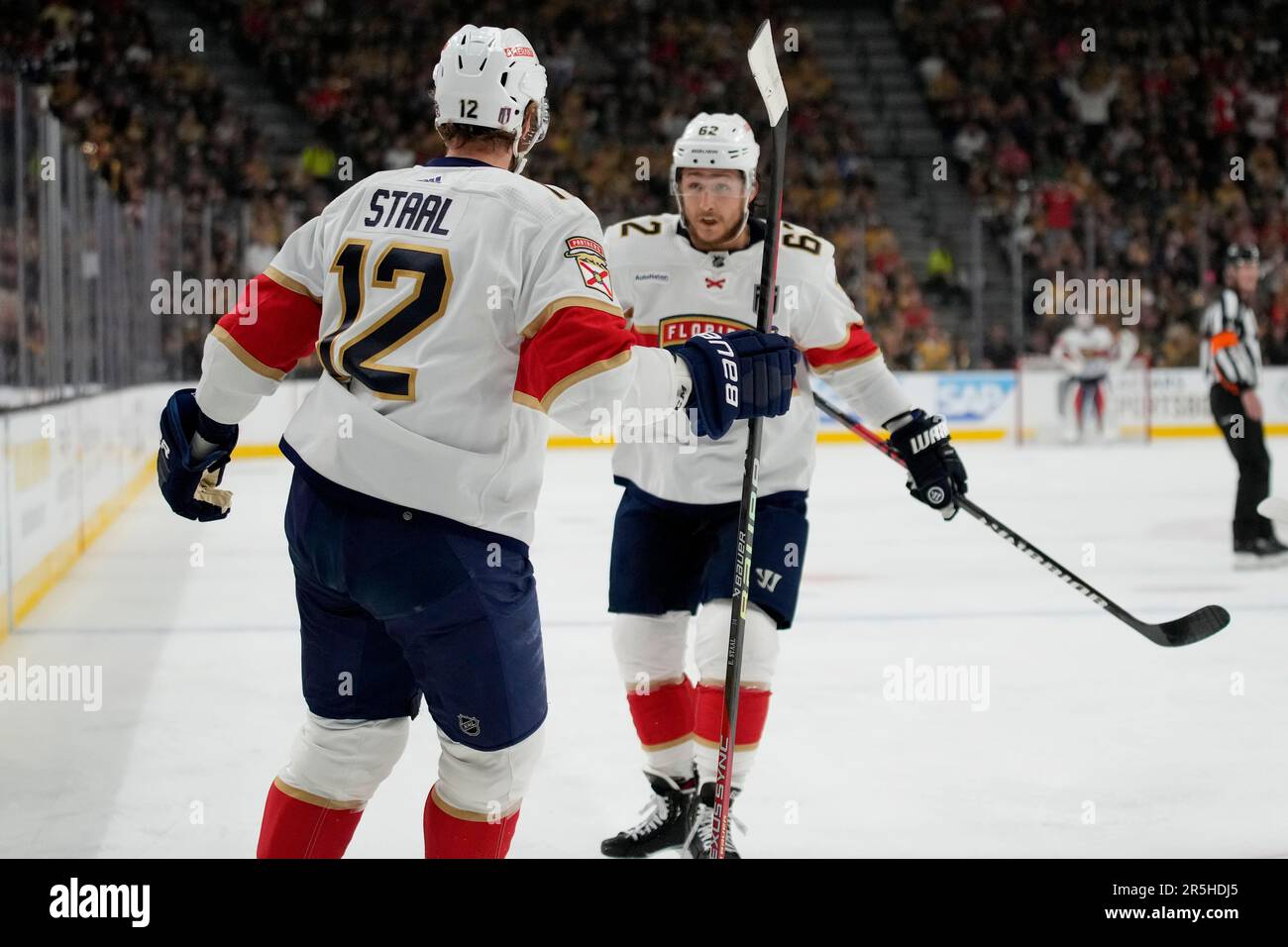 Florida Panthers center Eric Staal (12) celebrates his goal with ...