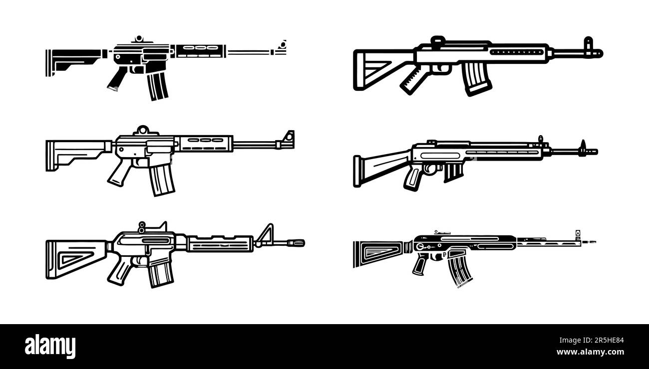 Collection of rifle vector silhouette illustration isolated on white ...