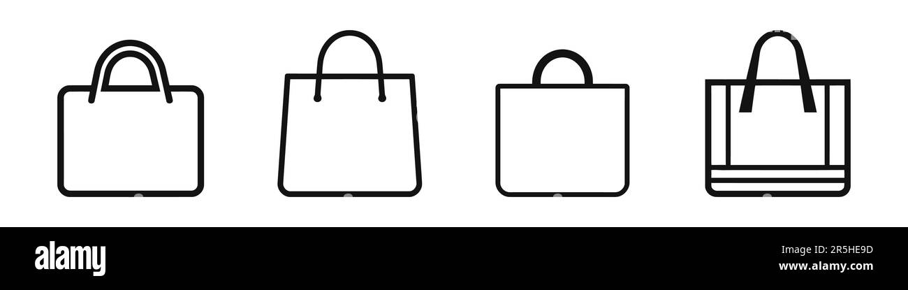 Shopping bag related line icon set. Paper market bag linear icons ...