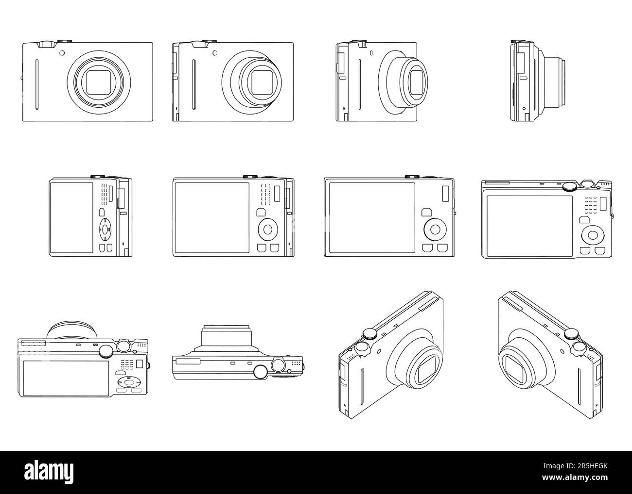 Set with the contours of the camera in different positions from black ...