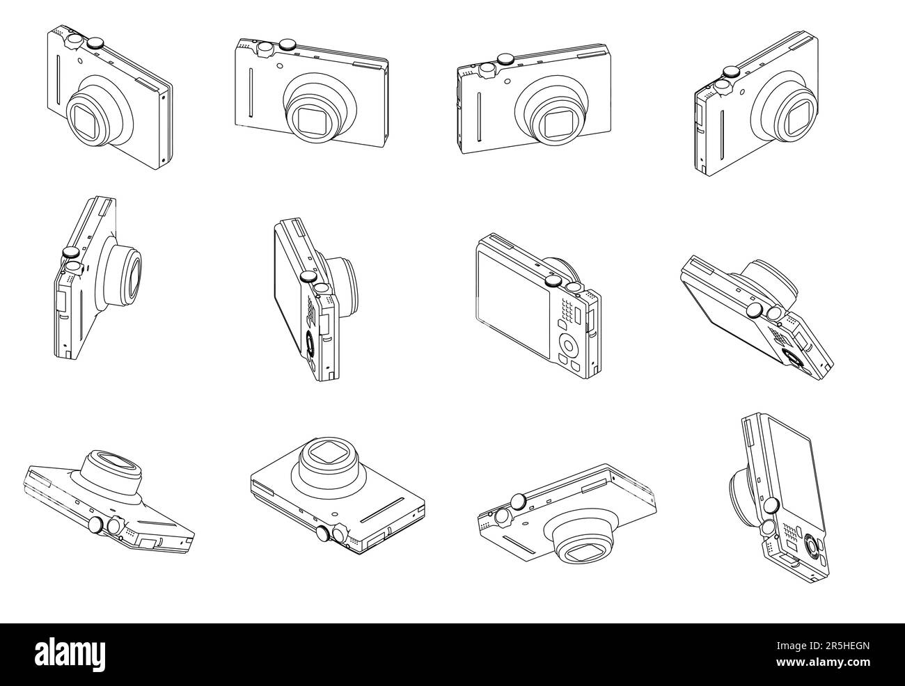 Set with the contours of the camera in different positions from black ...
