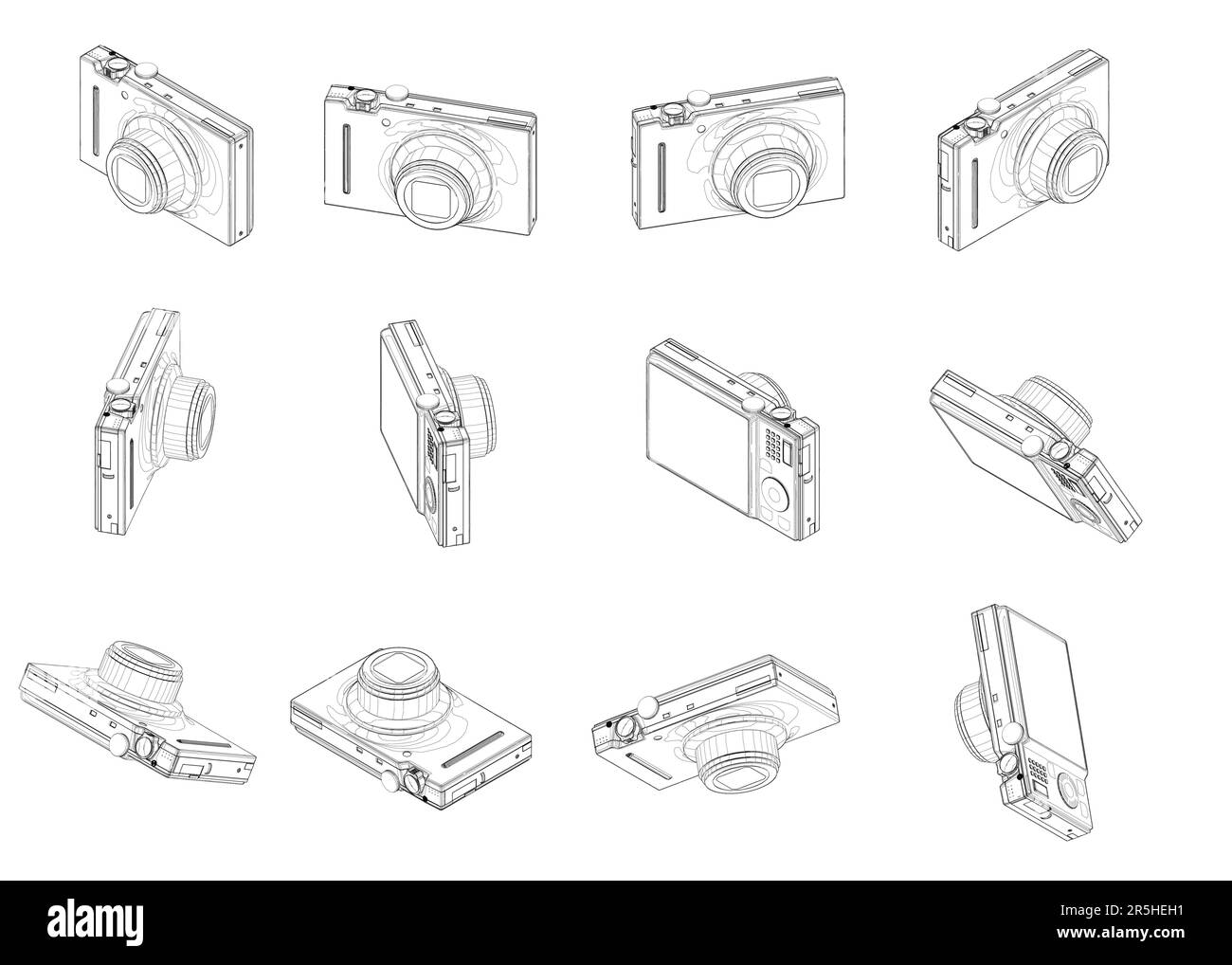 Set with the contours of the camera in different positions from black ...