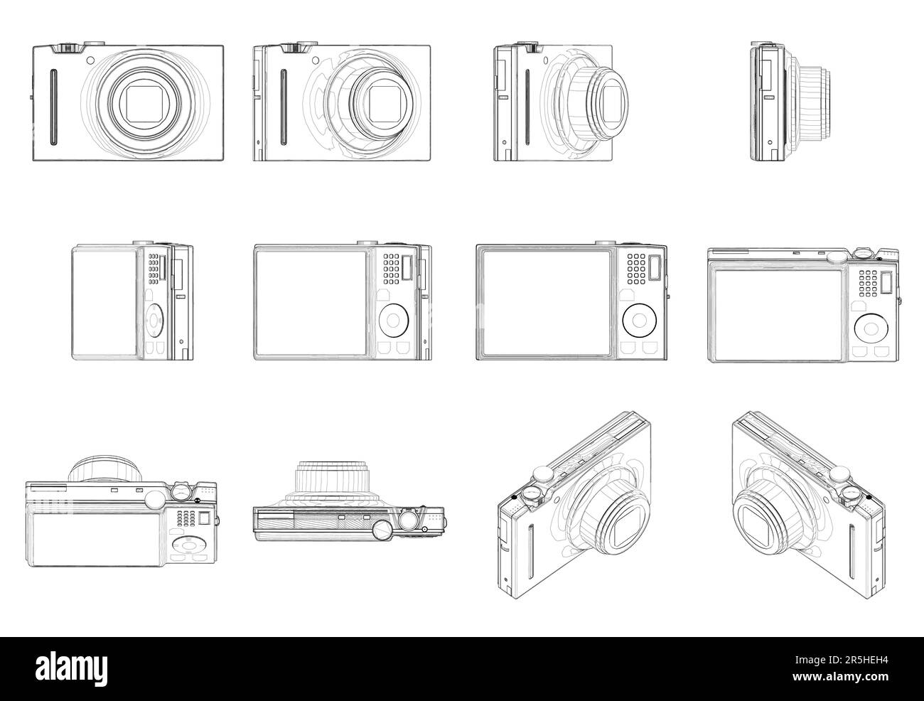 Set with the contours of the camera in different positions from black ...