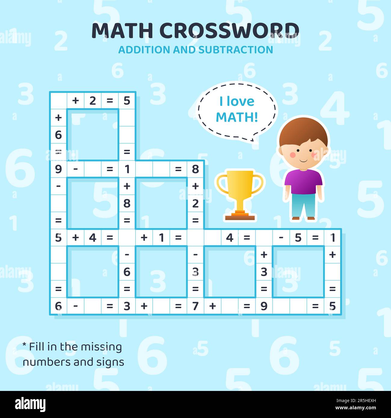Math Crossword puzzle for children. Addition and subtraction Stock ...