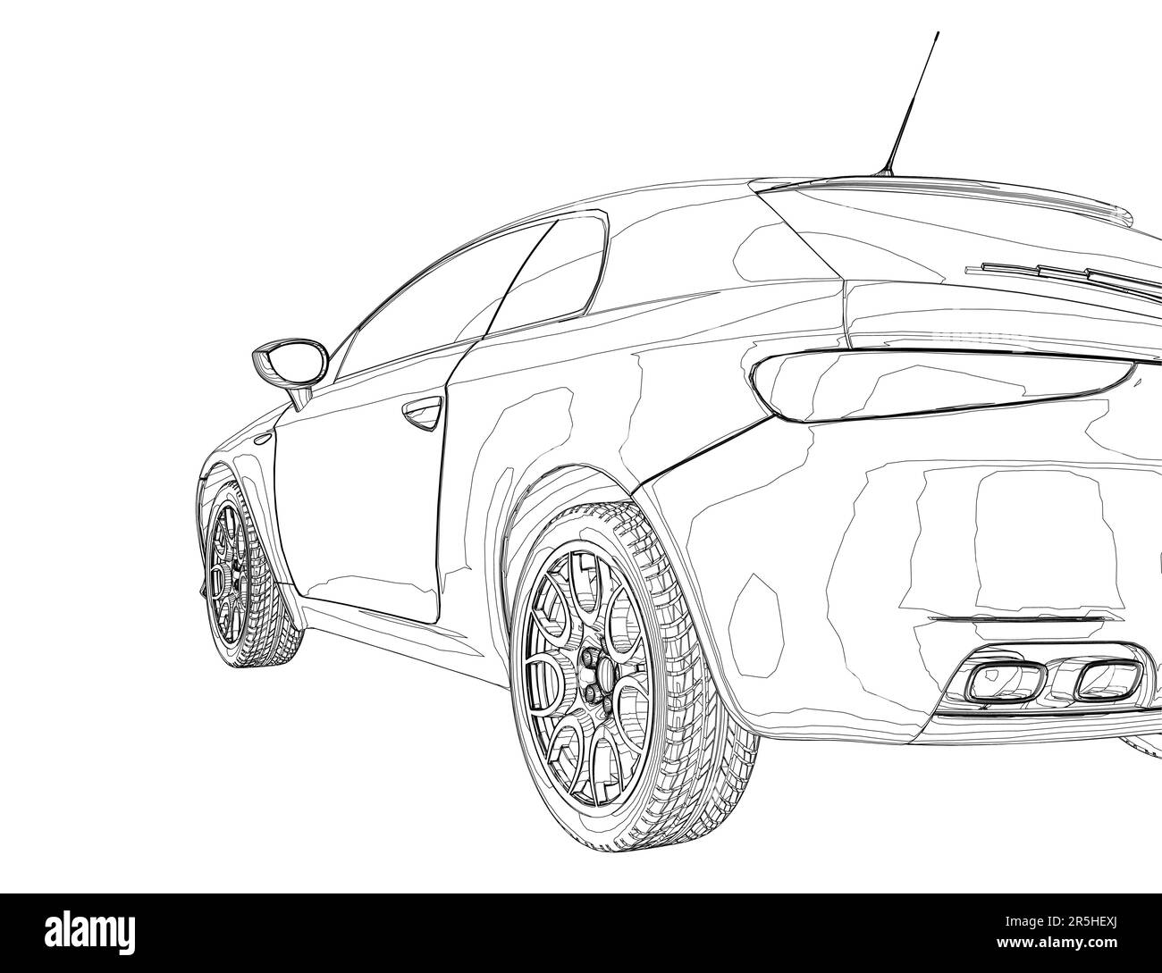 The contour of the back of the car from black lines isolated on a white ...