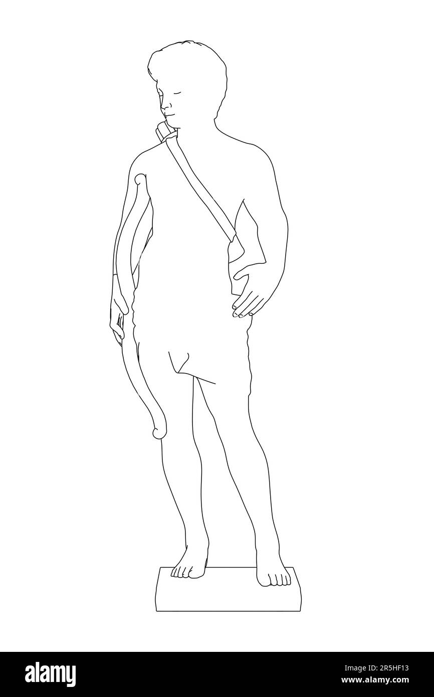 The contour of the sculpture of a male archer from black lines isolated ...