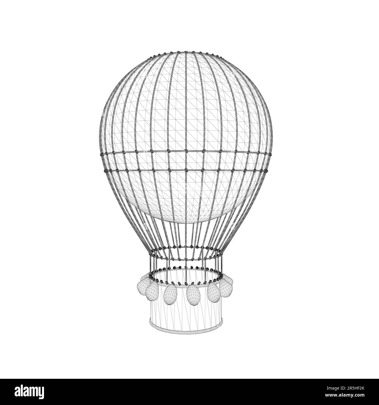 Hot air balloon wireframe from black lines isolated on white background. Front view. 3D. Vector ...