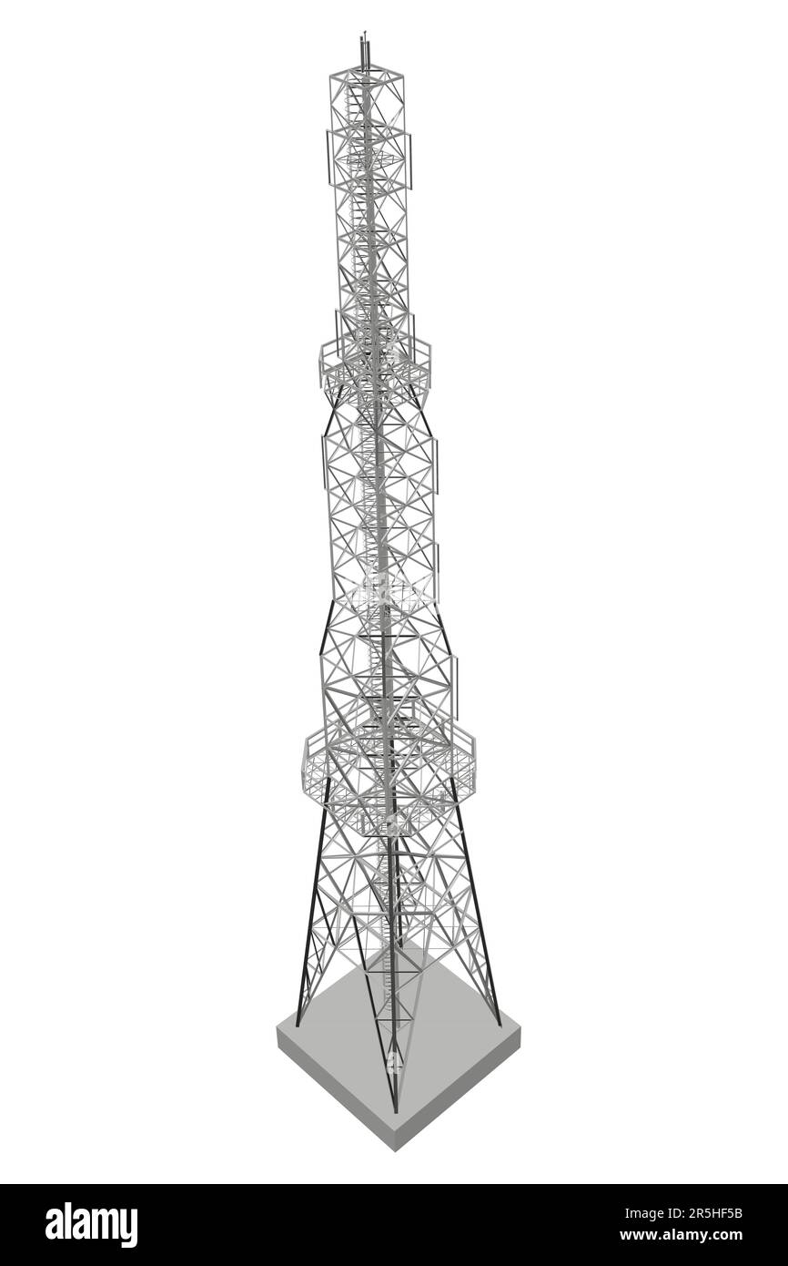 Polygonal model of a high communication tower isolated on a white background. Isometric view. 3D ...