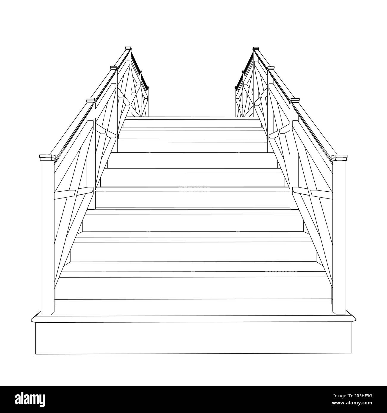 Staircase outline from black lines isolated on white background. Bottom view. 3D. Vector ...