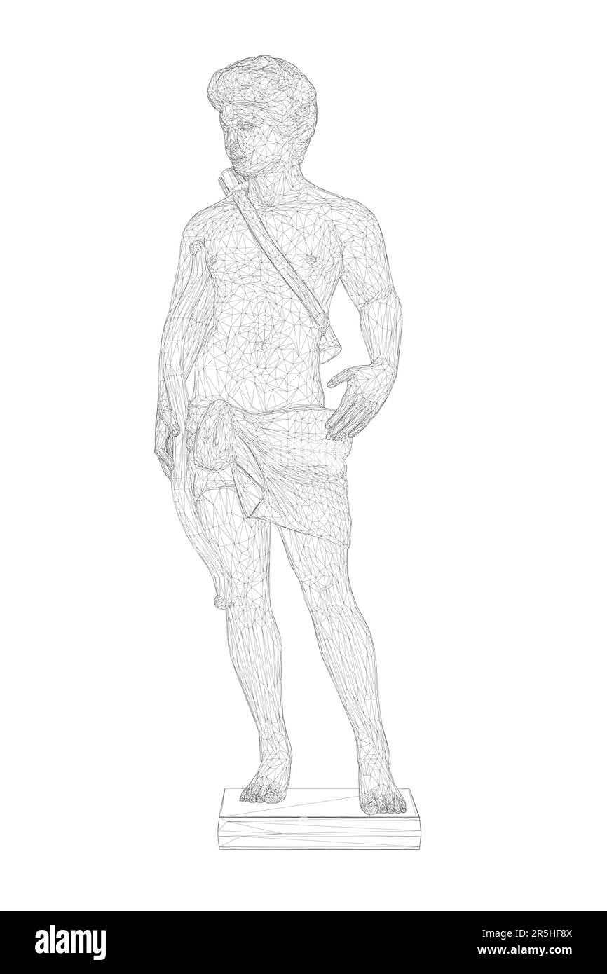 Sculpture wireframe of a male archer from black lines isolated on a ...