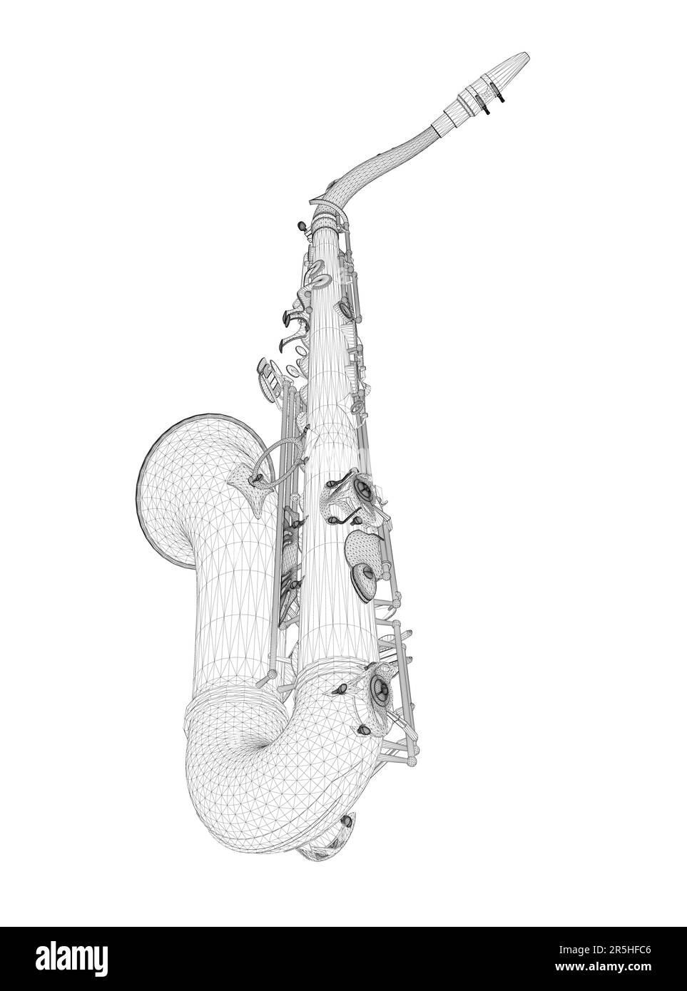 Saxophone wireframe from black lines isolated on white background ...