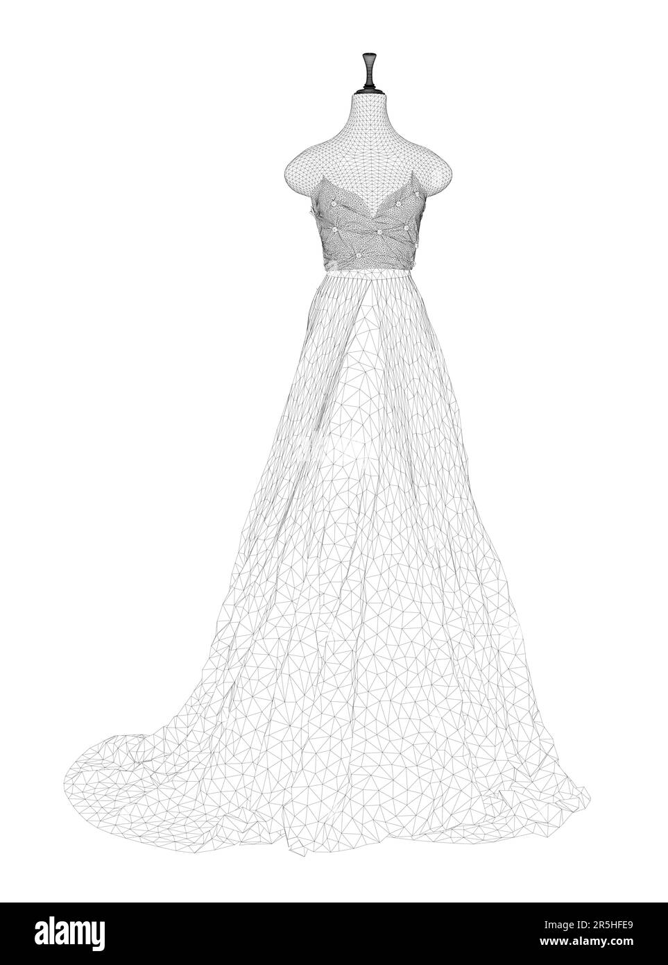 Wireframe of a wedding dress on a mannequin from black lines isolated ...