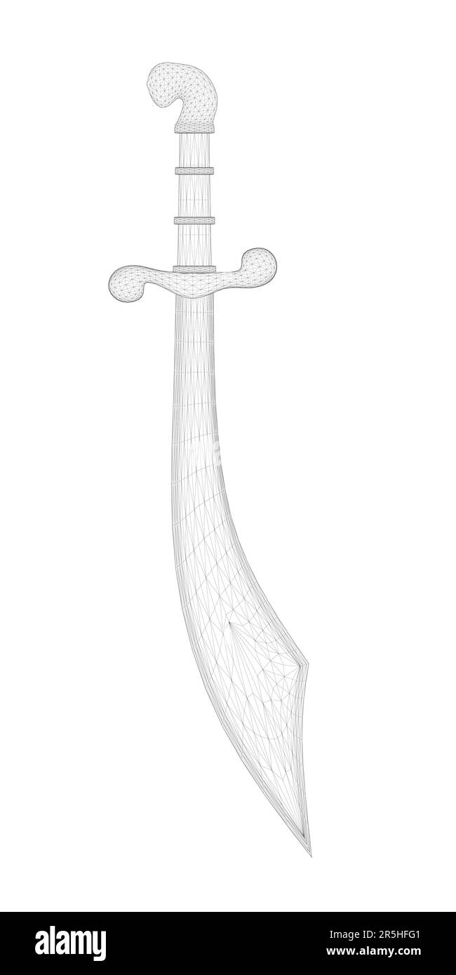 Wireframe of an ancient sword from black lines isolated on a white ...