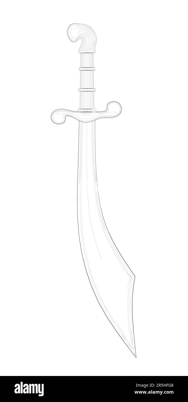 The contour of an ancient sword from black lines isolated on a white ...