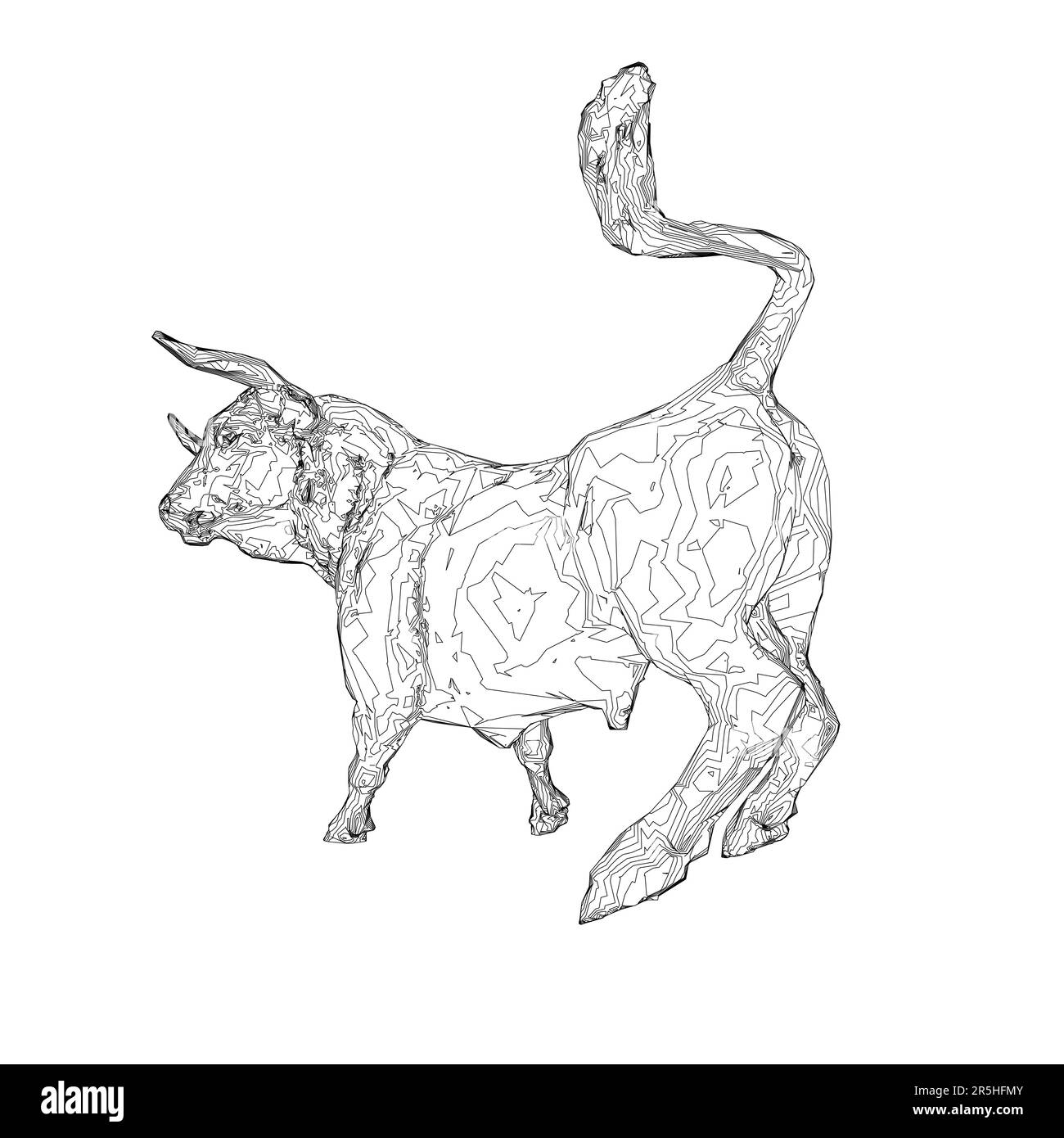 Outline of a running bull from black lines isolated on a white ...