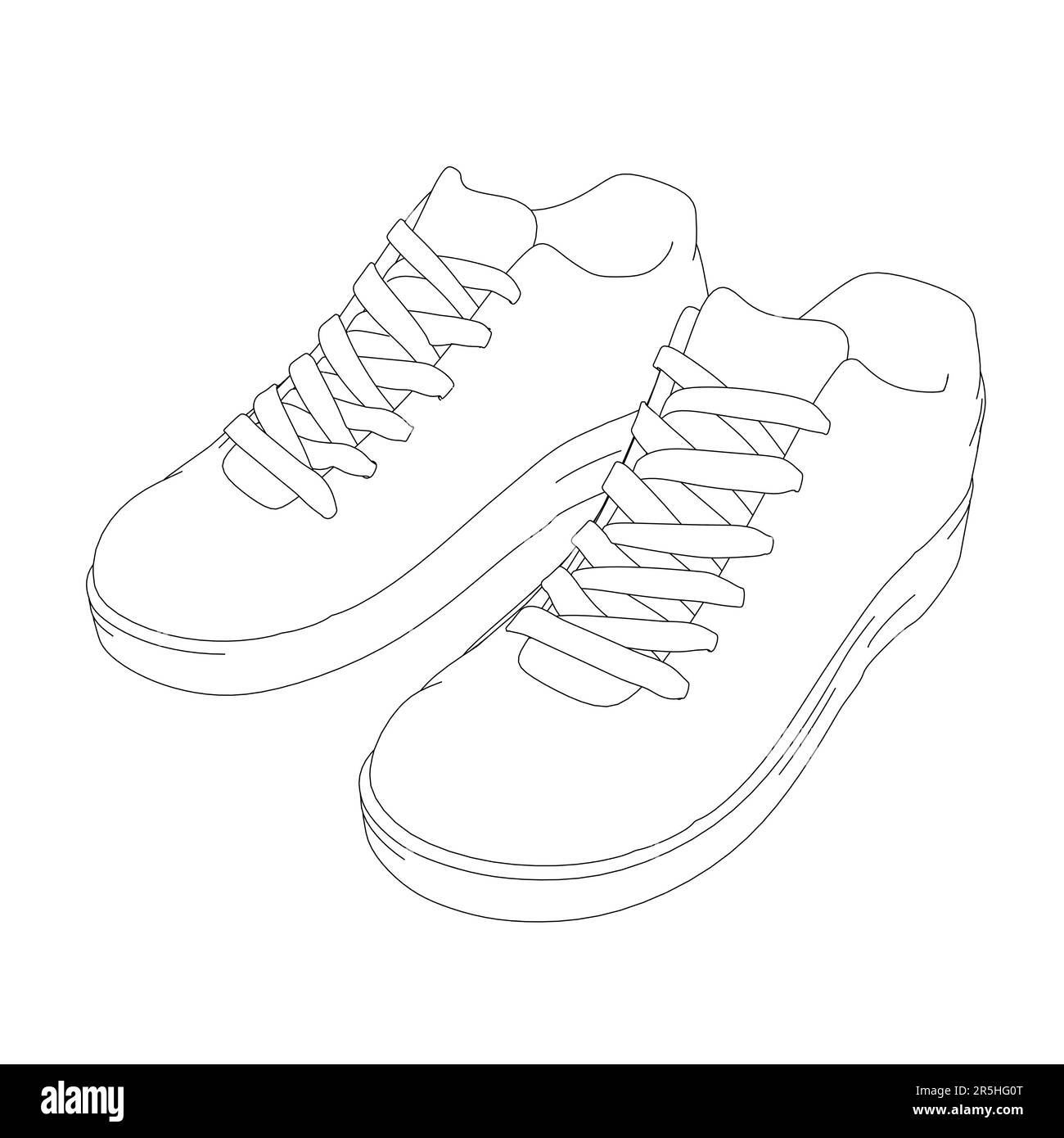The contour of sports sneakers from black lines isolated on a white ...