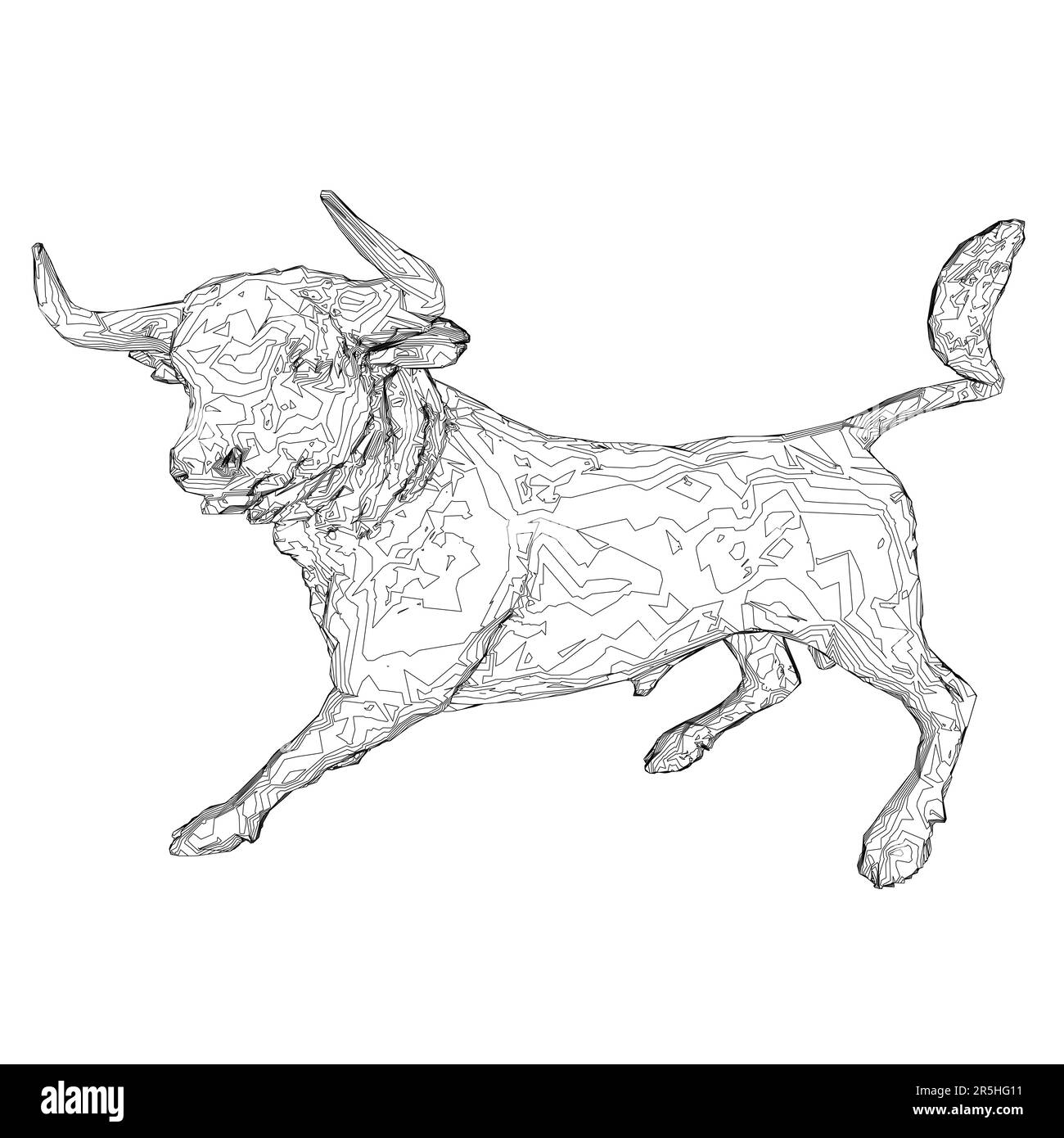 Outline of a running bull from black lines isolated on a white ...