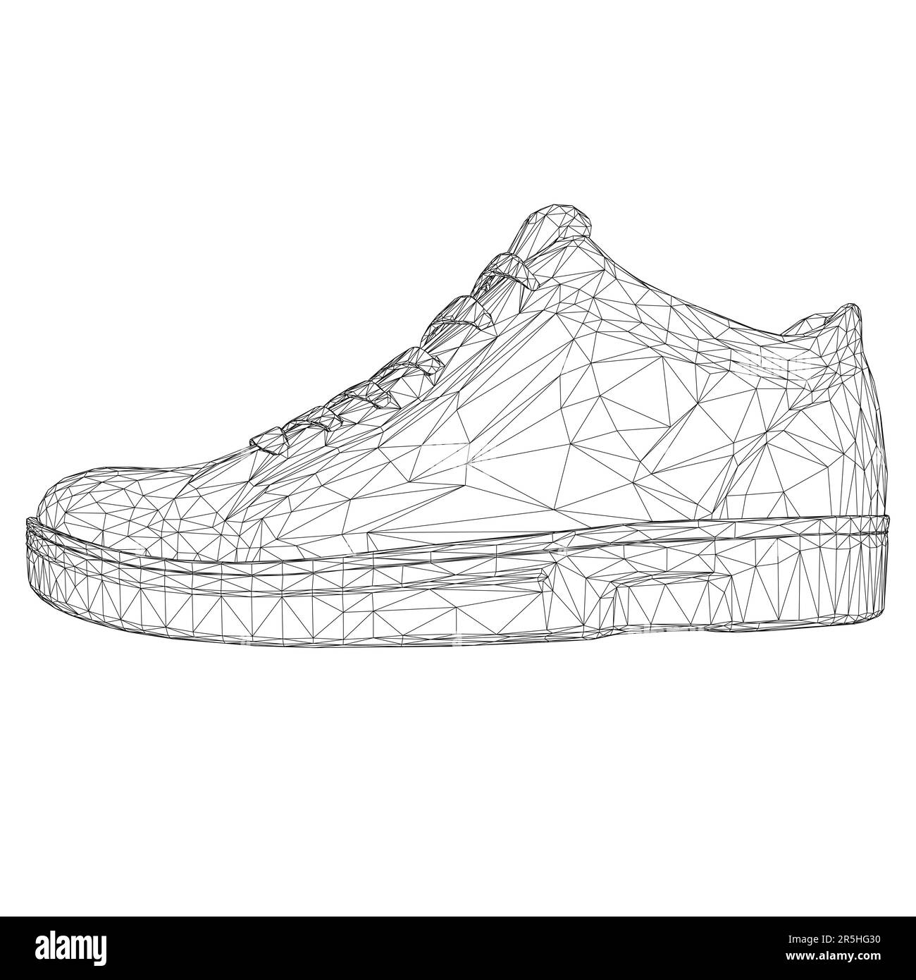 Wireframe of sports sneakers from black lines isolated on white ...