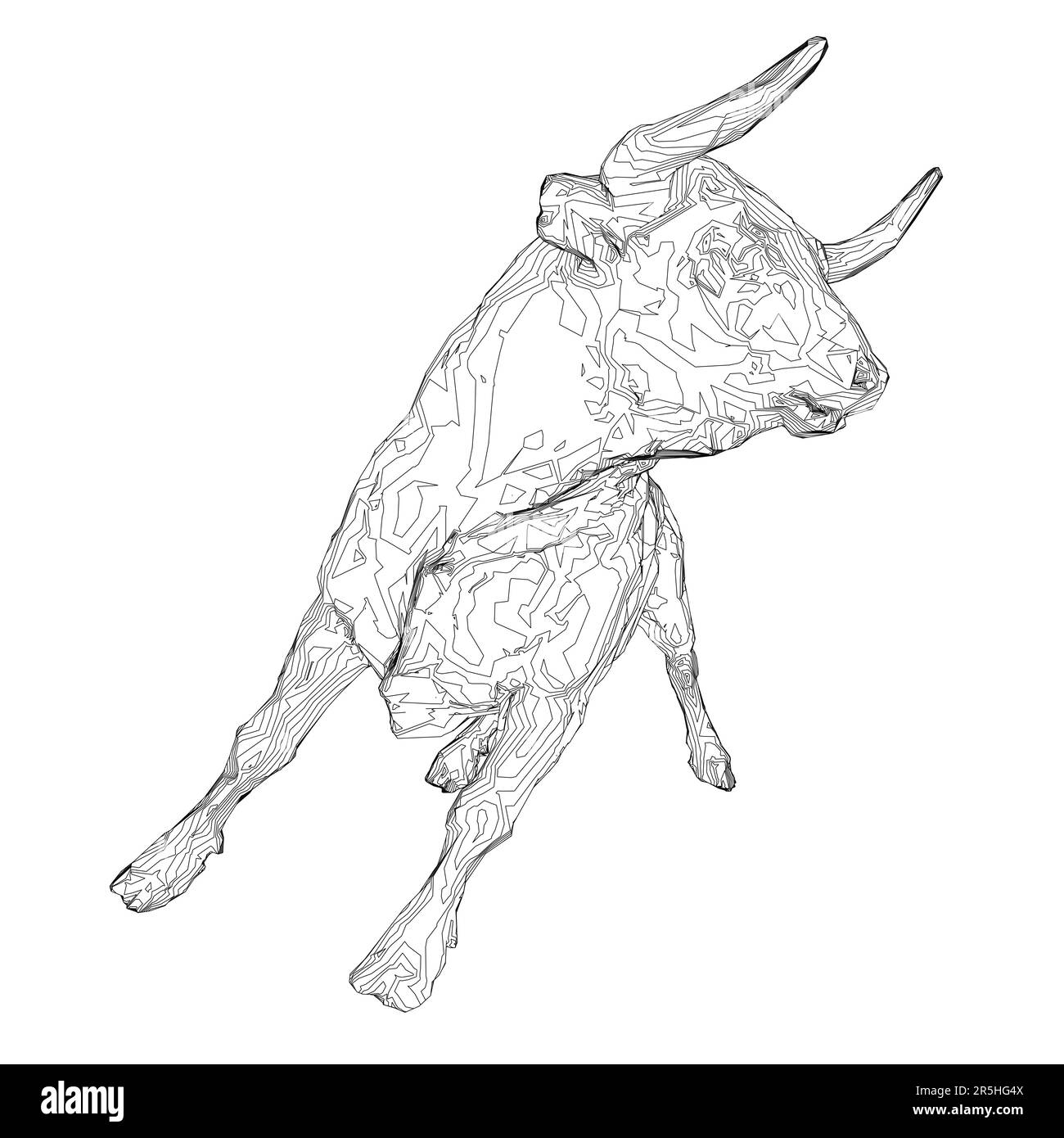 Outline of a running bull from black lines isolated on a white ...