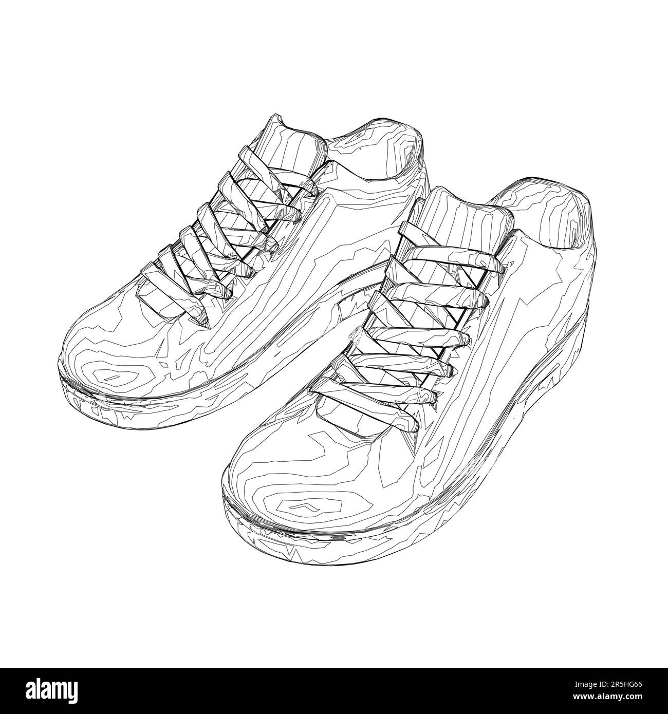 Wireframe of sports sneakers from black lines isolated on white ...