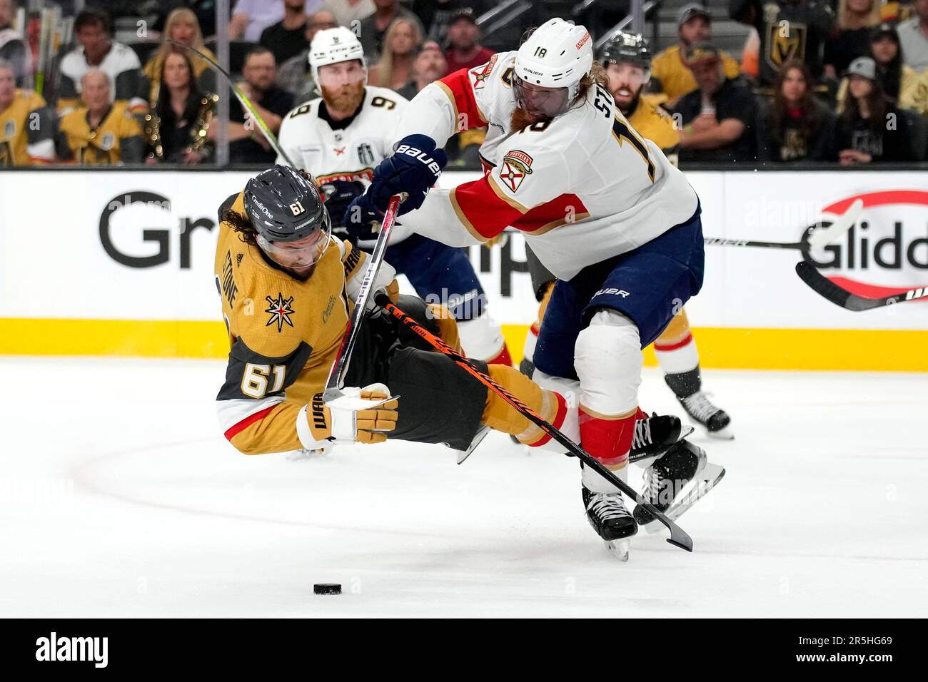 Florida Panthers defenseman Marc Staal (18) checks Vegas Golden Knights ...