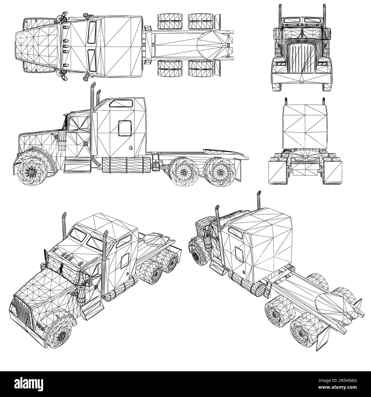 Set with wireframe of a cargo truck without a trailer from black lines ...