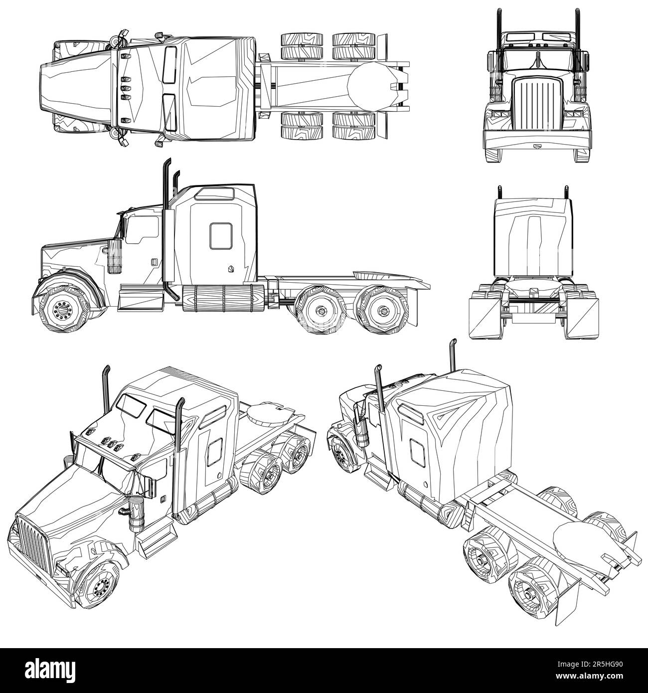 Semi Truck Side View Drawing