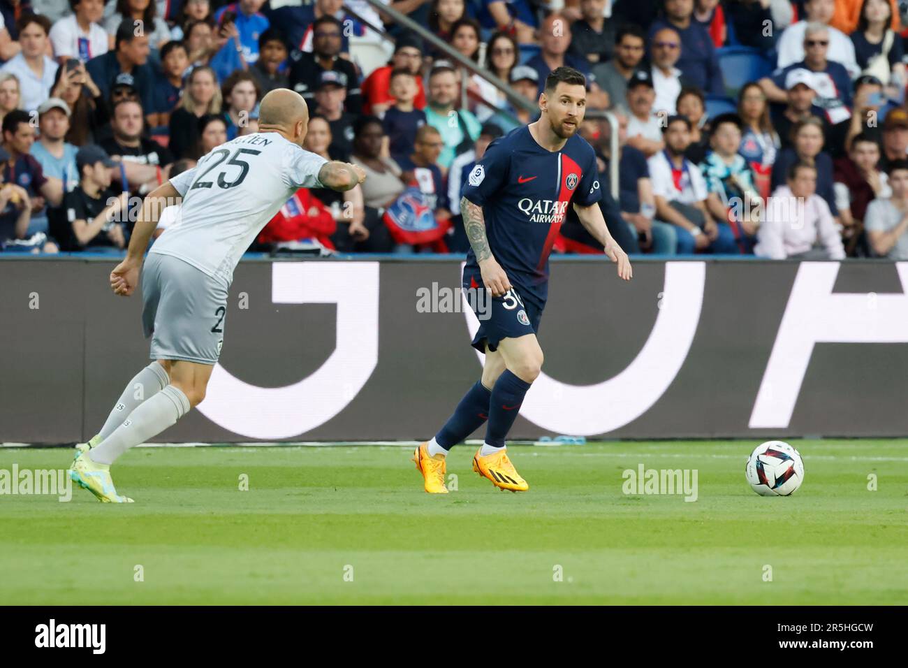 Paris, France. 3rd June, 2023. Paris-Saint Germain's Lionel Messi (R ...