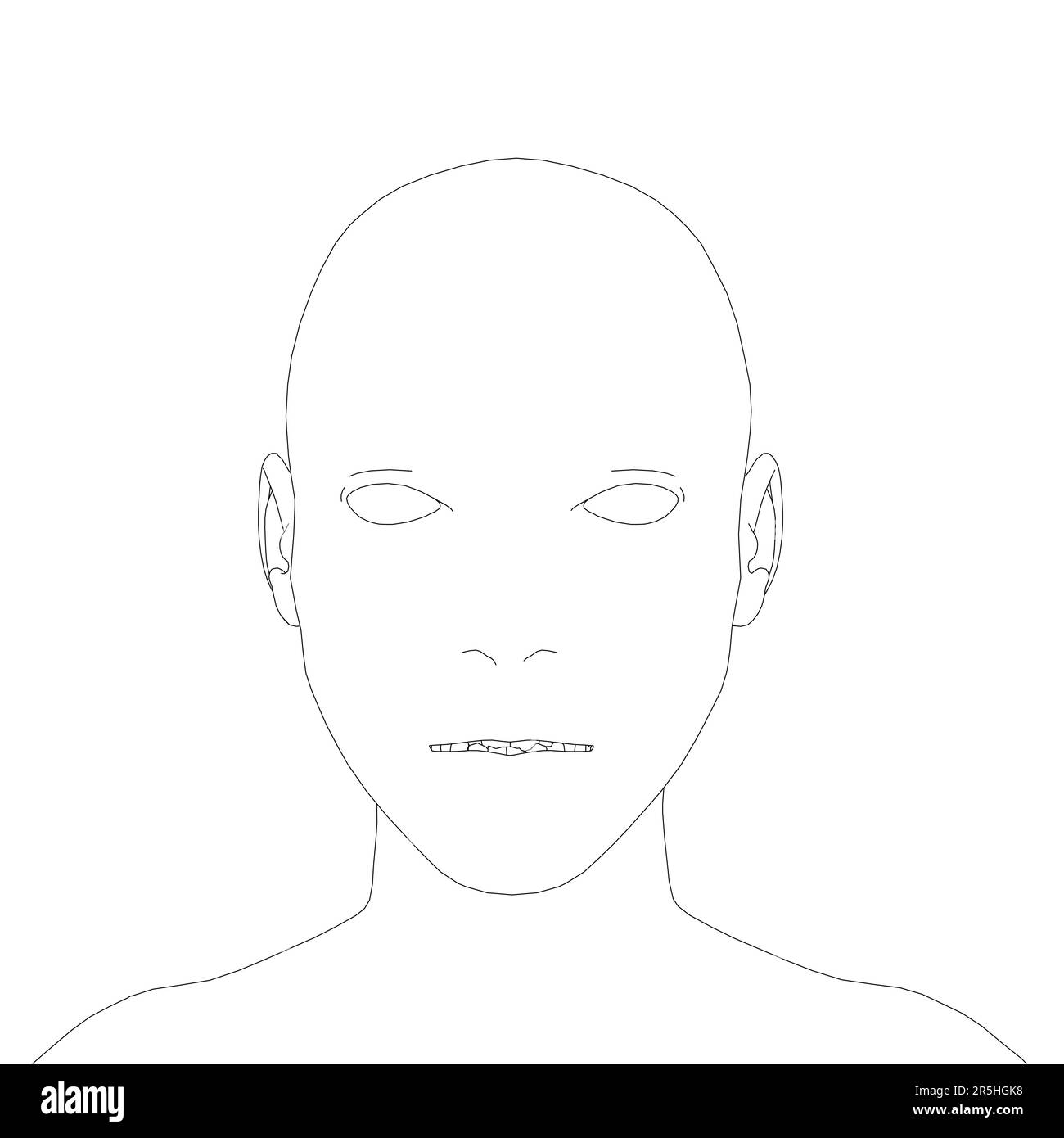 Outline of a girl's head from black lines isolated on white background. Front view. Vector ...