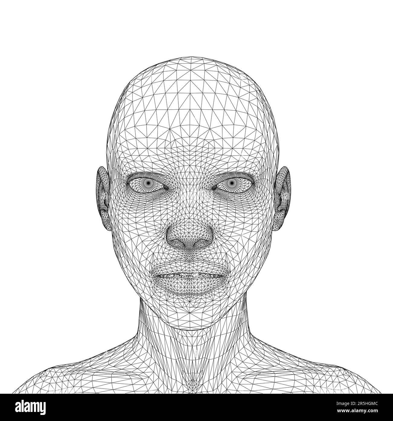 Wireframe of a girl's head from black lines isolated on white background. Front view. 3D. Vector ...