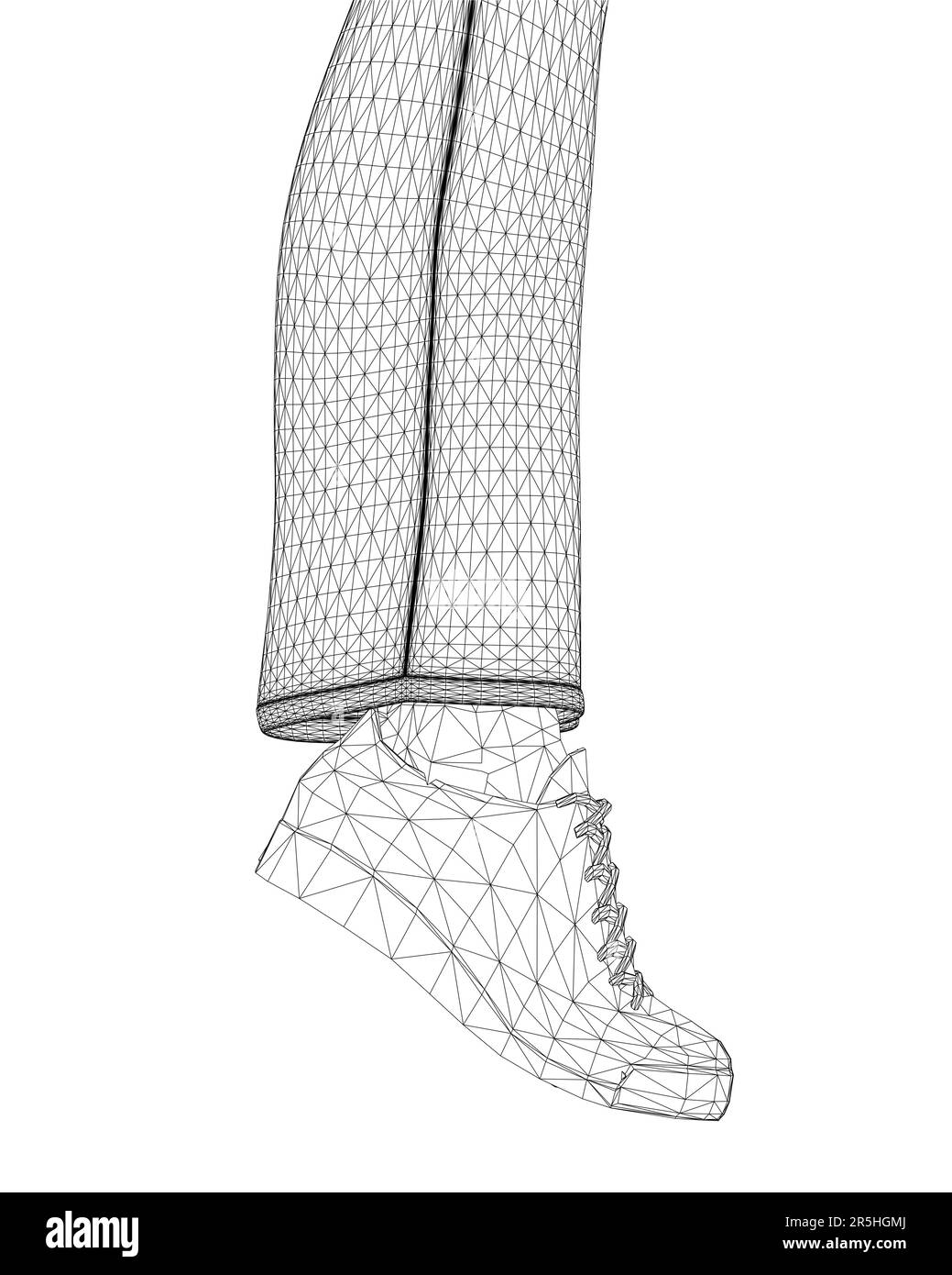 Wireframe of human leg in sneakers and pants from black lines isolated ...