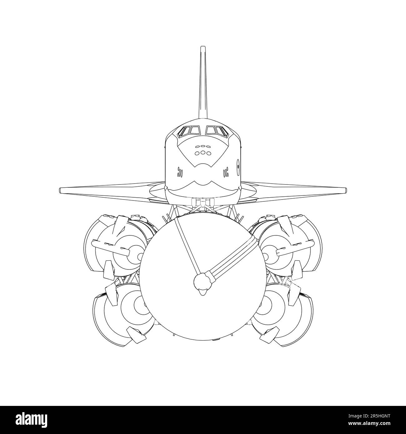 Outline of a rocket with a spaceship from black lines isolated on a ...