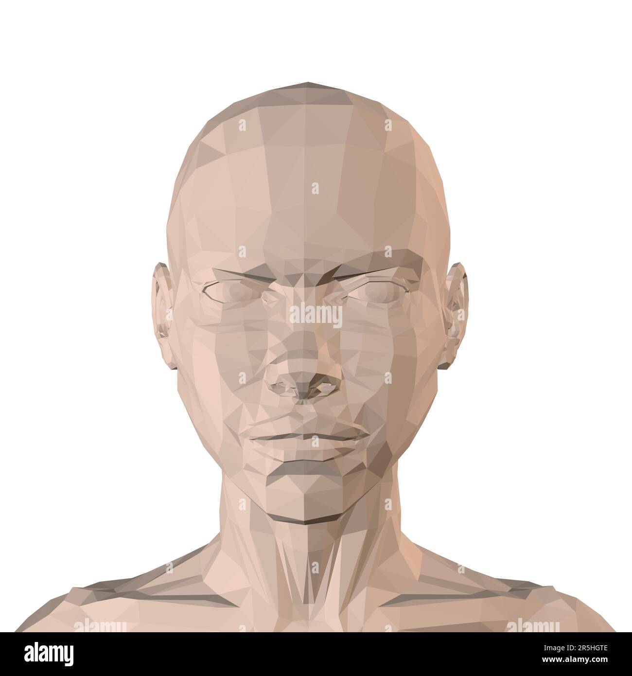Low poly girl head isolated on white background. Angry facial ...