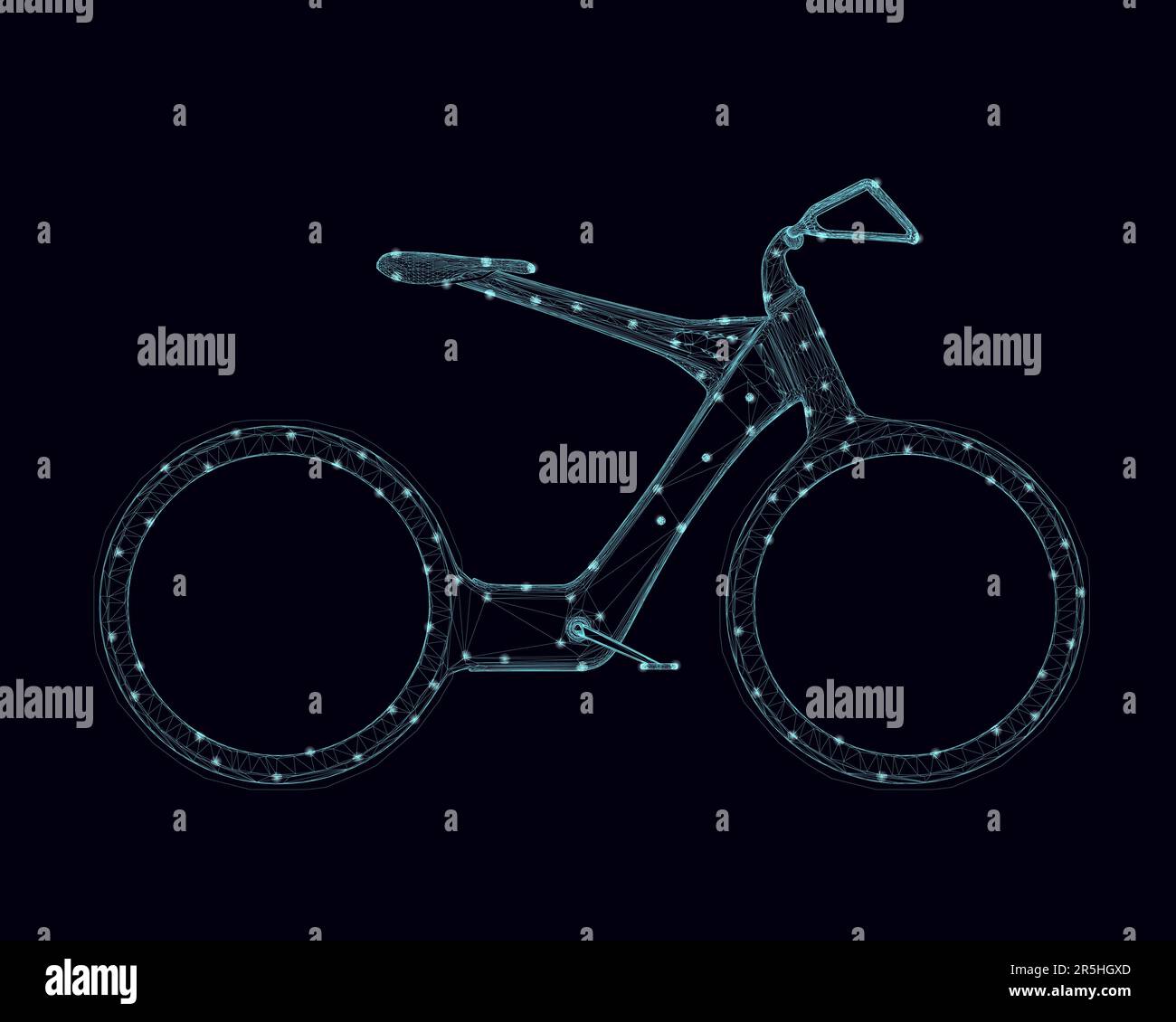 Wireframe of a modern bicycle made of blue lines with glowing lights ...