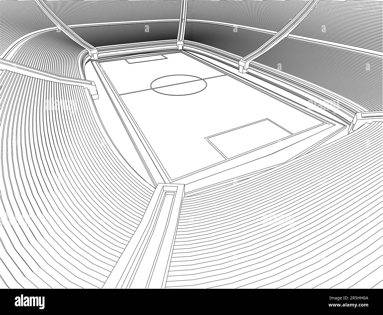 Outline of a large stadium from black lines isolated on a white background. Perspective view. 3D ...