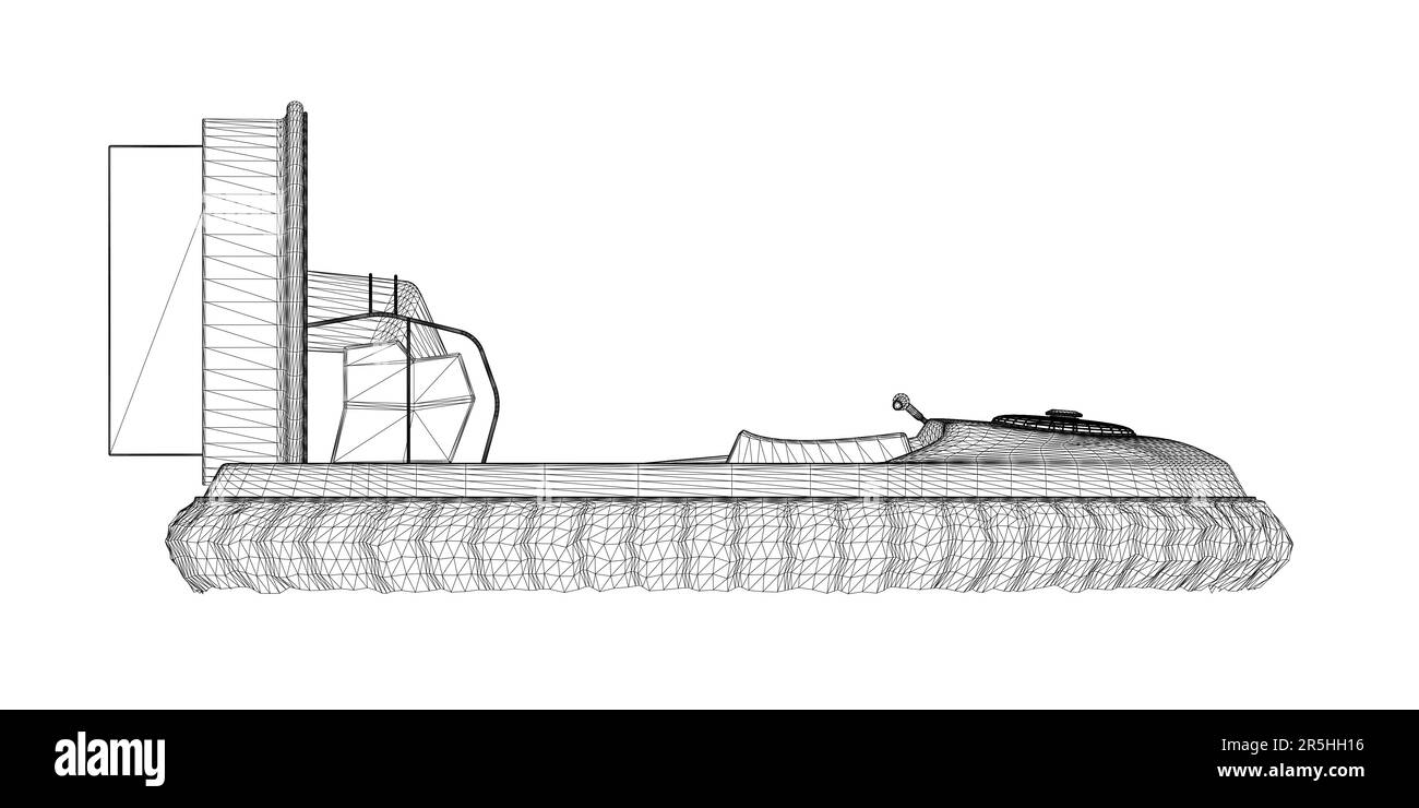 Wireframe Of The Boat On A Pillow With A Propeller From Black Lines