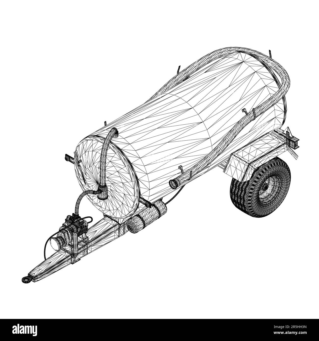 Trailer Wireframe With A Tank Made Of Black Lines Isolated On A White Background Isometric View