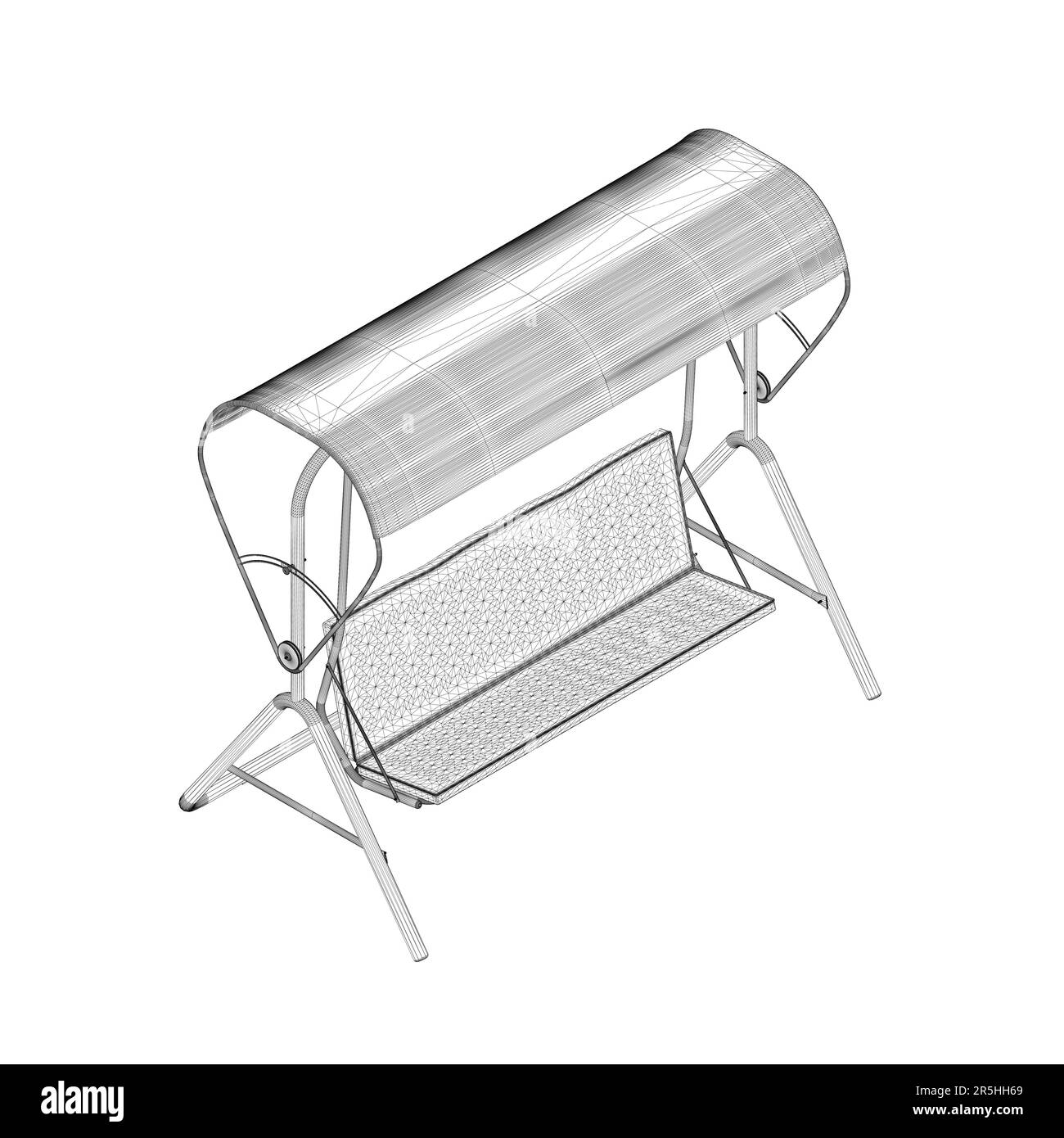 Wireframe of a bench with a canopy made of black lines isolated on a ...