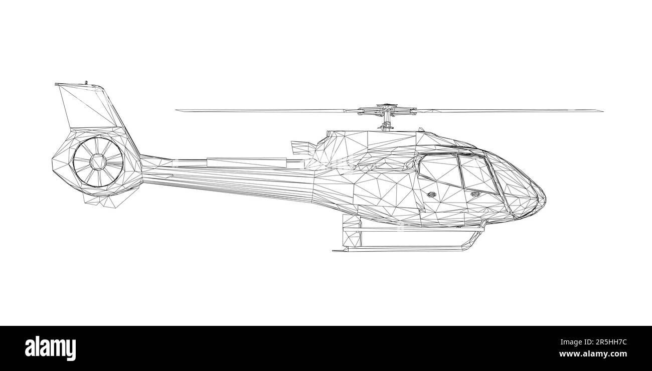 Helicopter wireframe from black lines isolated on white background ...