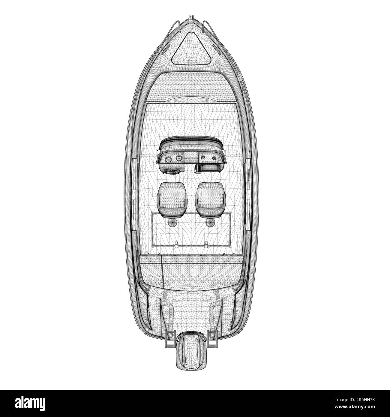 Motor Boat Wireframe From Black Lines Isolated On White Background View From Above 3d Vector