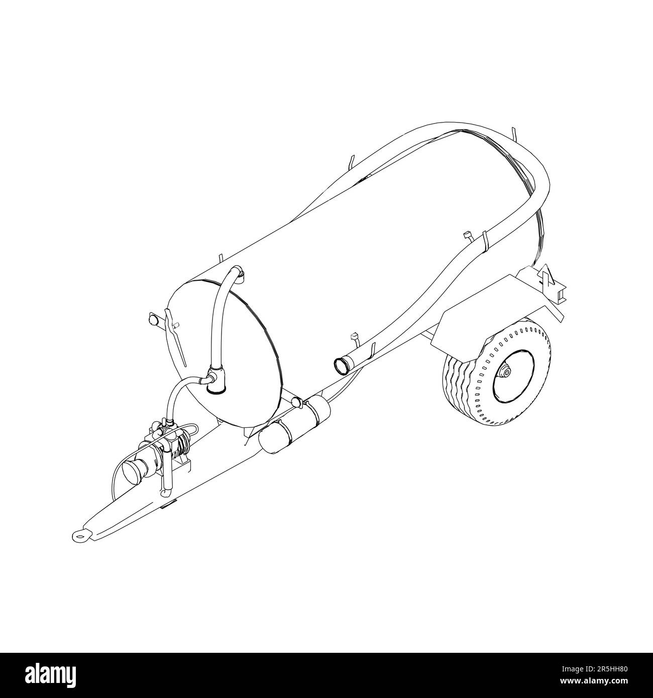 Outline of a trailer with a tank from black lines isolated on a white ...