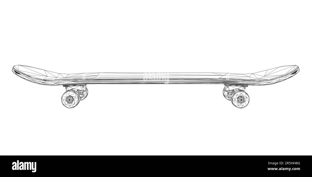 Skateboard wireframe from black lines isolated on white background ...