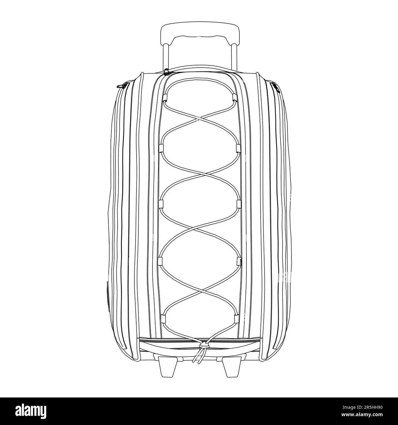 Travel bag outline of black lines isolated on white background. Front ...