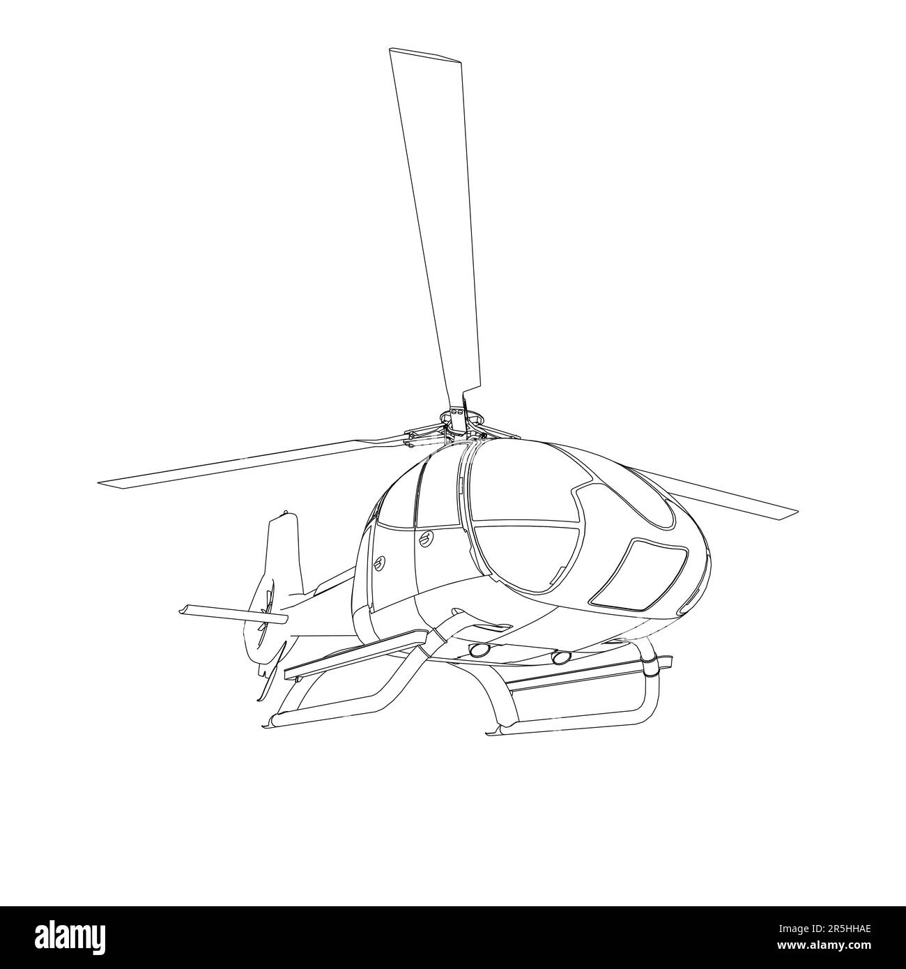 Helicopter outline from black lines isolated on white background ...