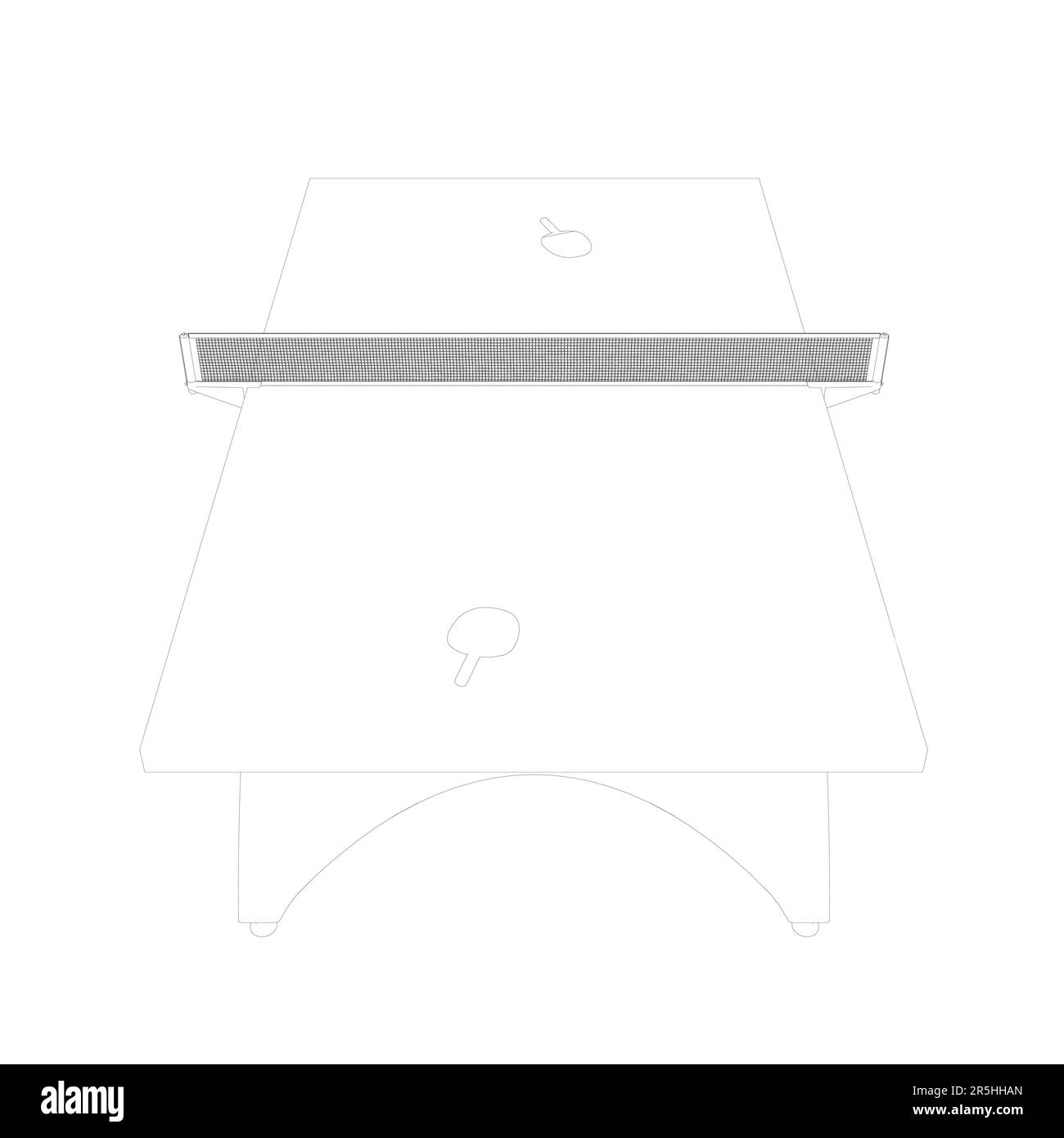 Outline of a tennis table with rackets from black lines isolated on a ...