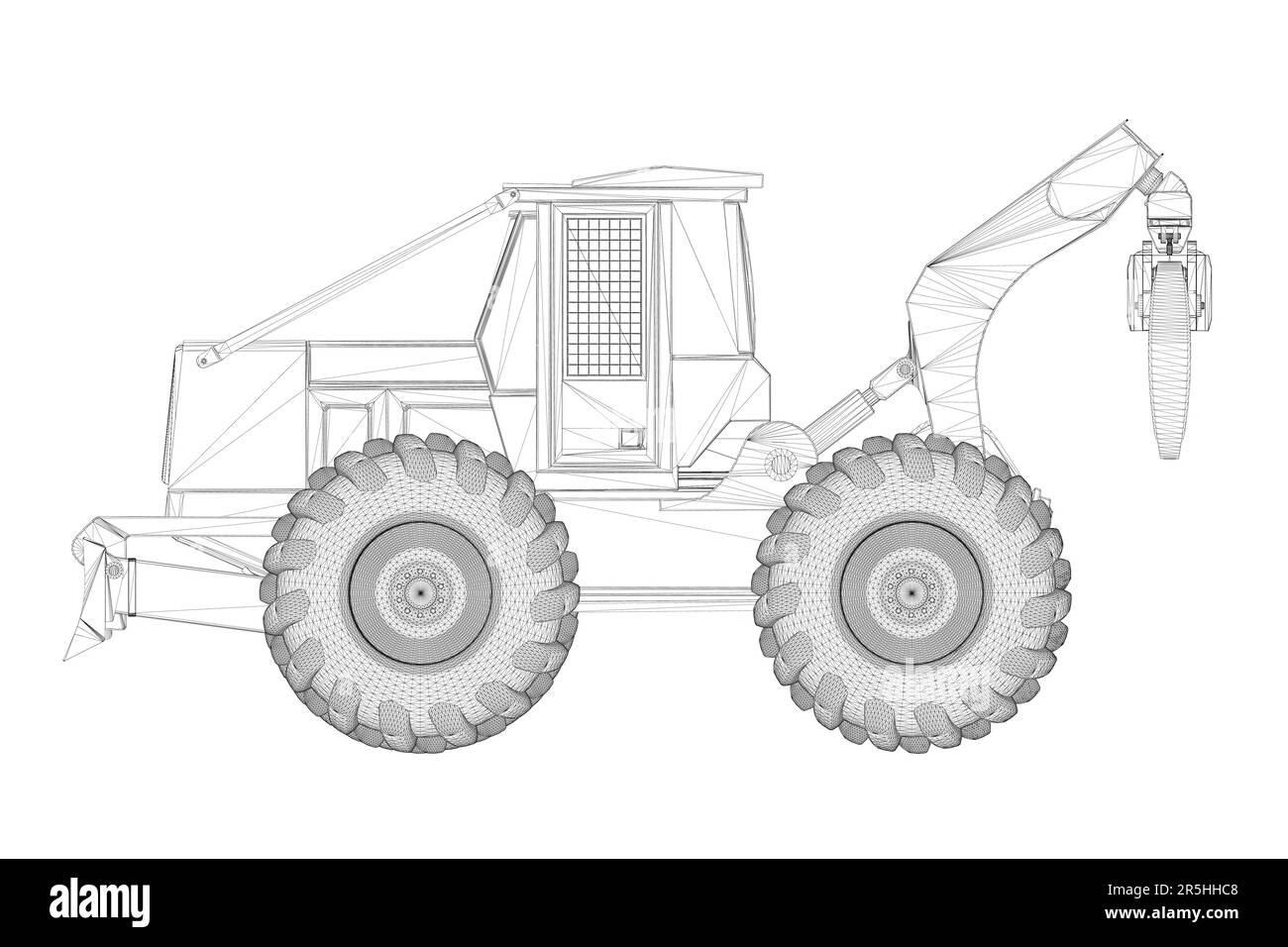 Wireframe of an industrial grader tractor with tongs for lifting cargo ...